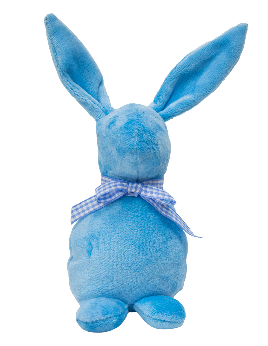 Conejo de tela azul claro y moño de 4.5x6.5x21cm - Galerías el Triunfo