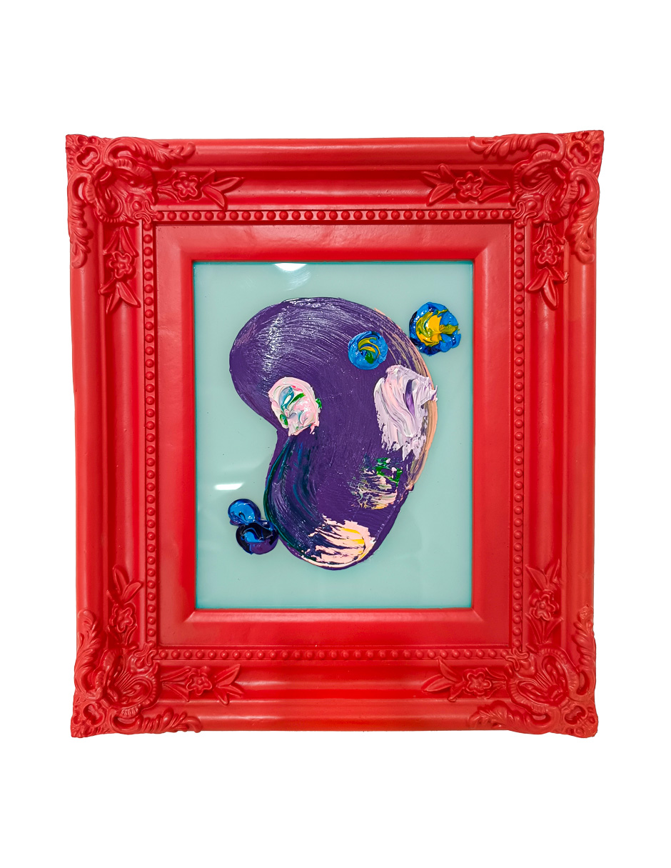 Cuadro con pintura de color morado y colores con marco rojo de 30x36cm ...